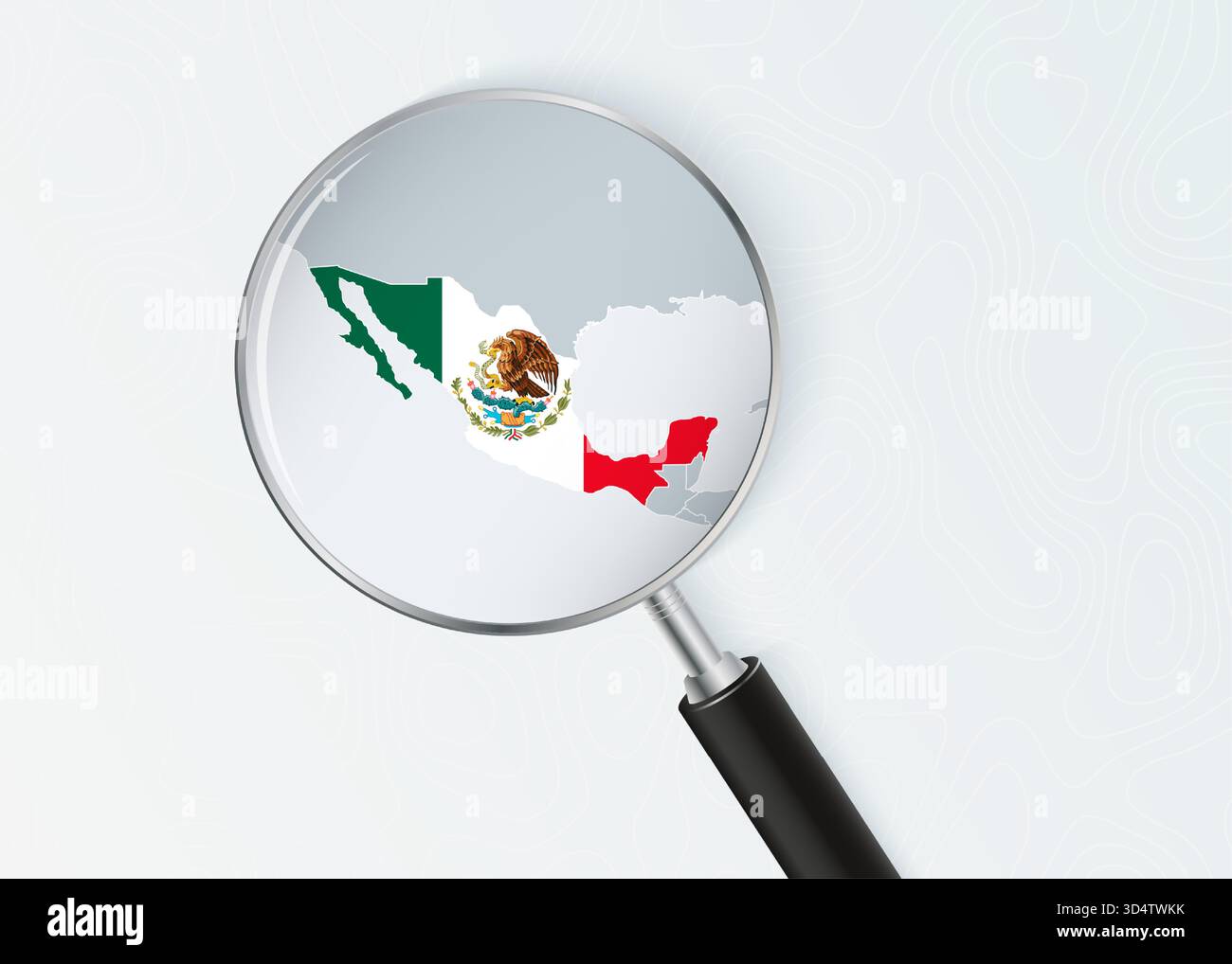 Mexico Map Under Magnifying Glass with National Flag Overlay. The image ...