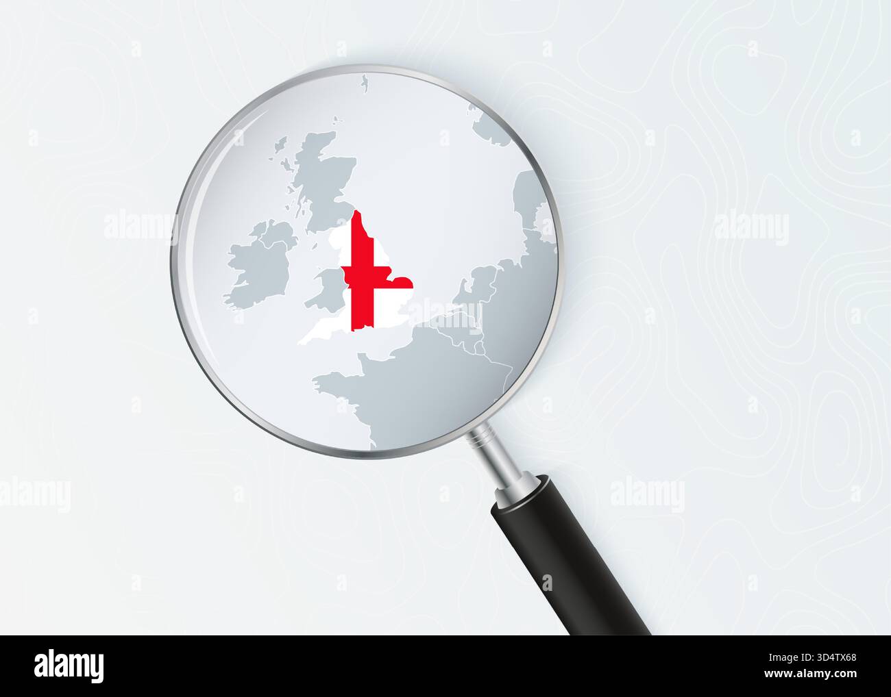 England Map Under Magnifying Glass with National Flag Overlay. The ...