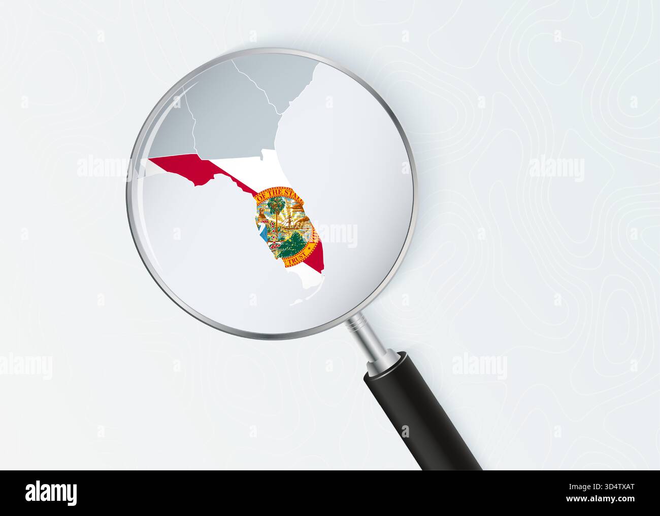 Florida Map Under Magnifying Glass with National Flag Overlay. The ...