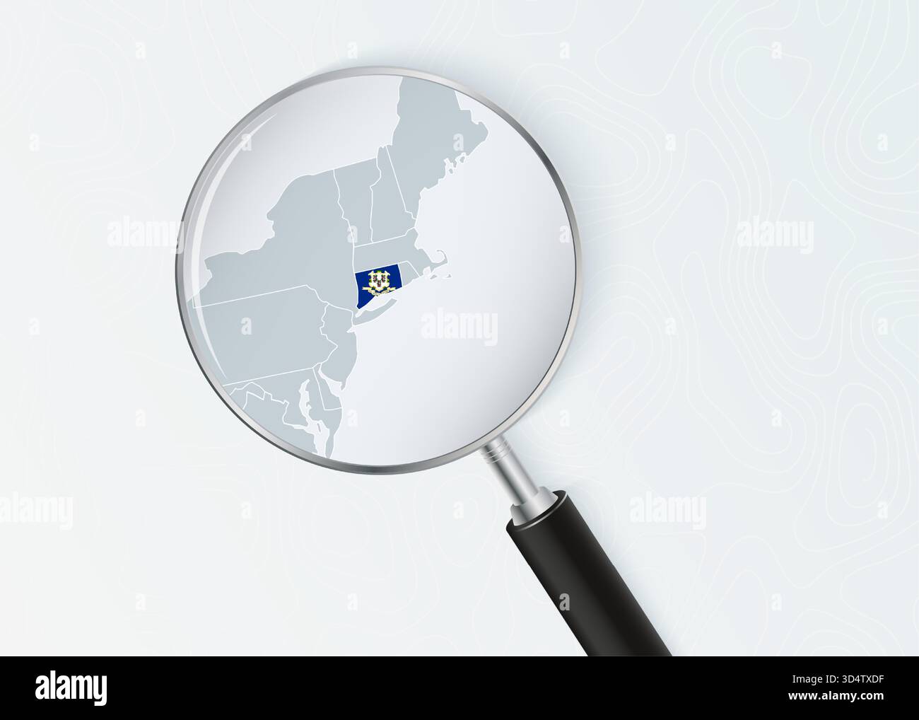 Connecticut Map Under Magnifying Glass with National Flag Overlay. The ...