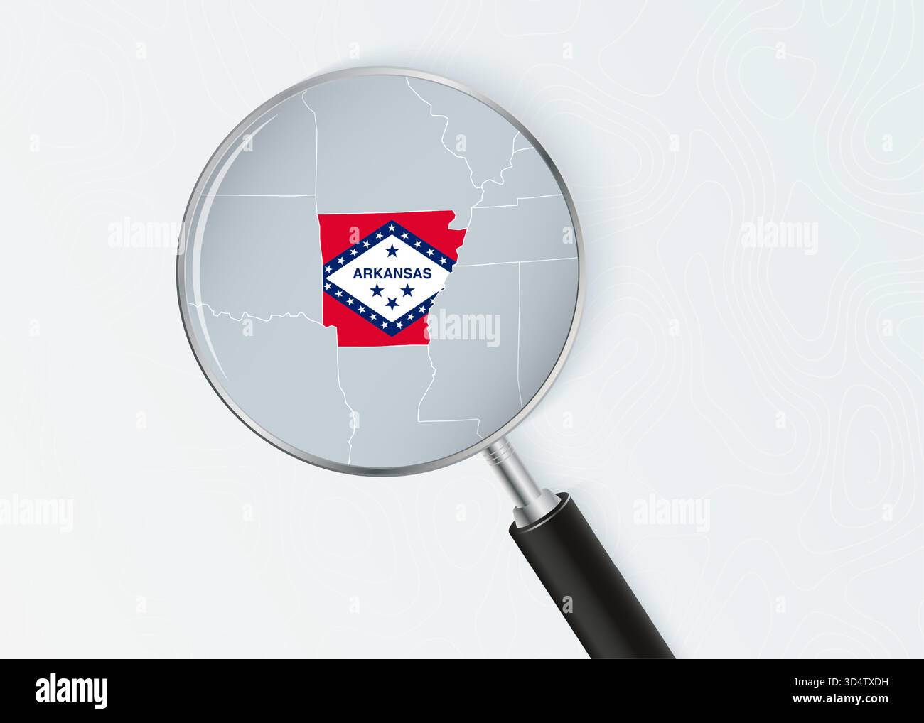 Arkansas Map Under Magnifying Glass with National Flag Overlay. The ...