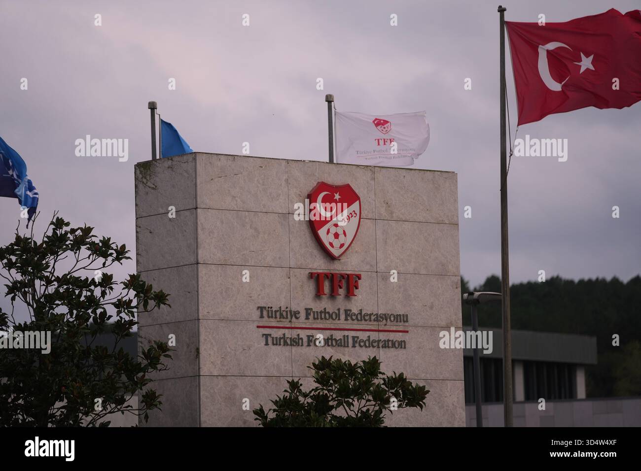A Turkish flag waves at the Turkish Football Federation headquarters ...