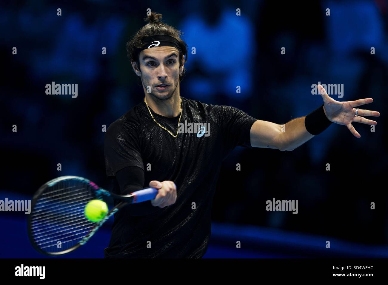 Lorenzo Musetti of Italy plays a forehand during his round robin ...