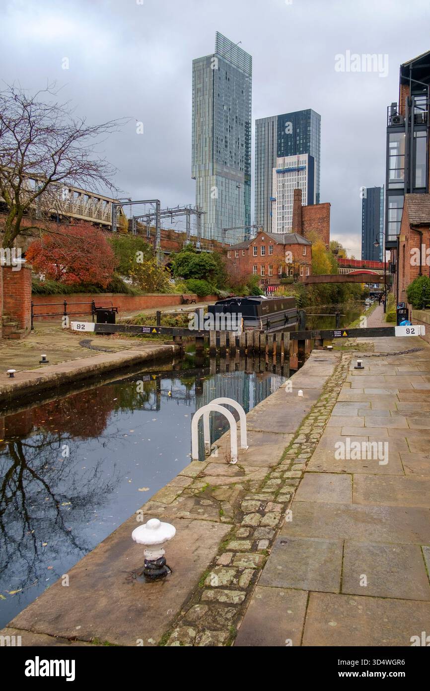 Canal barge at Lock 92 on the Rochdale canal alongside Dukes 92. The ...