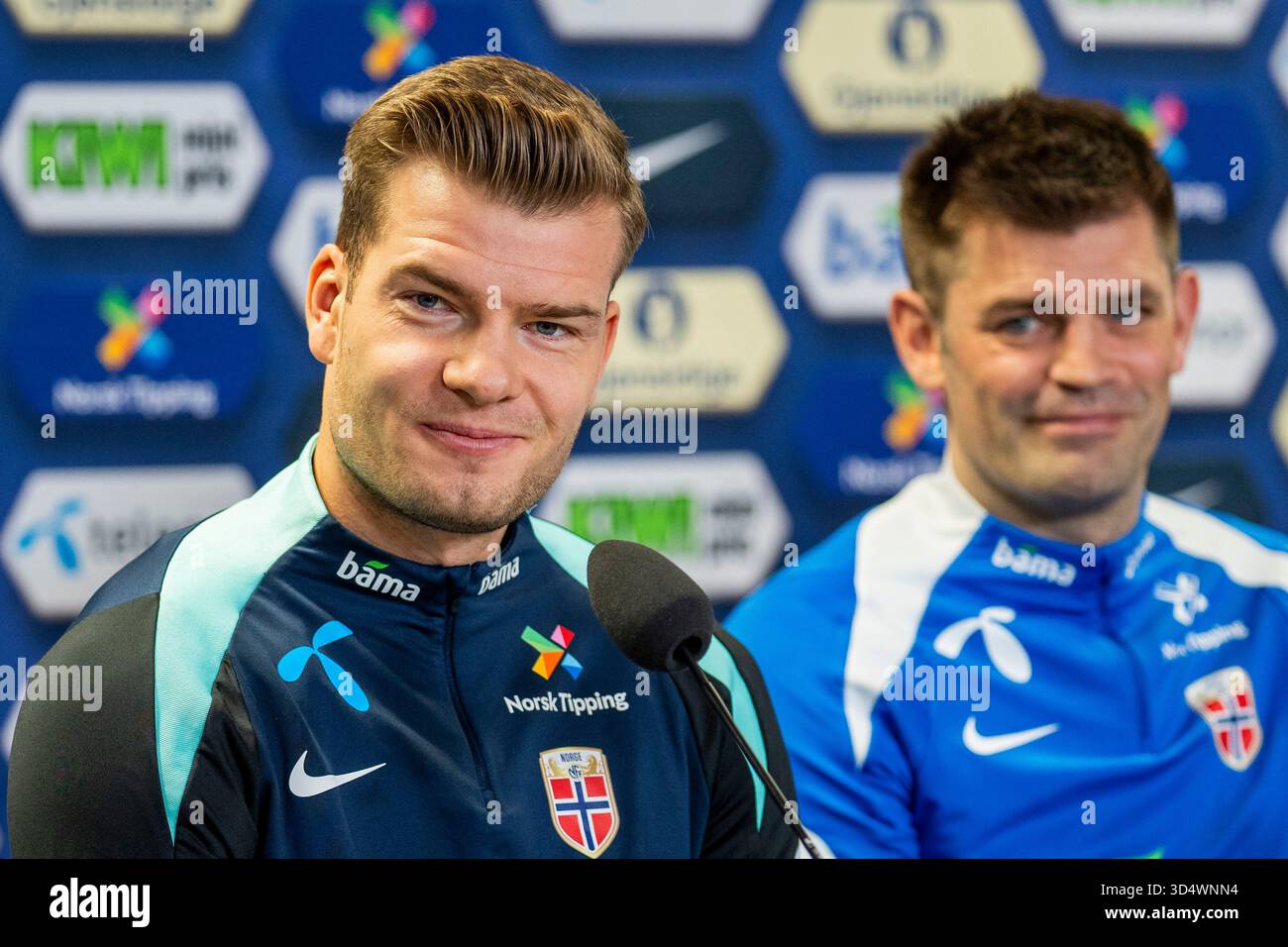 Oslo 20251112. Norway's Alexander Sørloth and media manager Morten ...