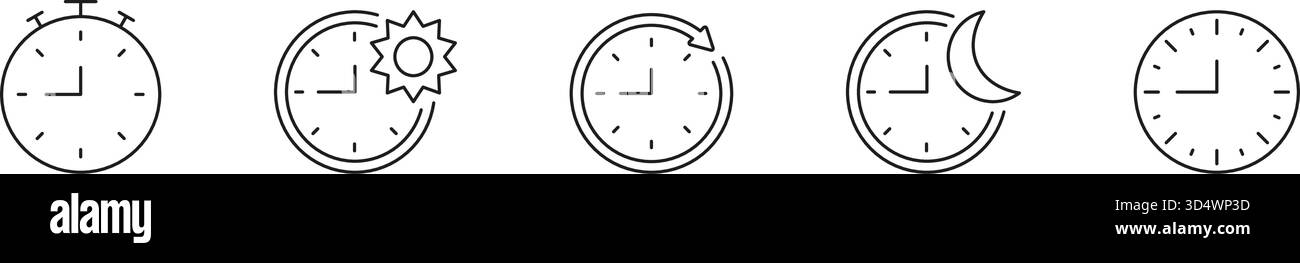 Clock And Time Management Line Icon Set. Stopwatch, Day And Night Cycle ...