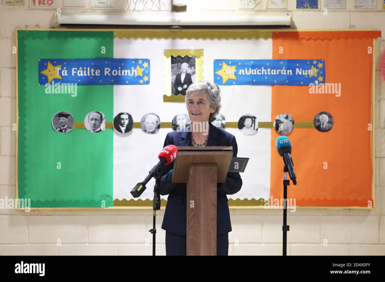 President Catherine Connolly speaking during a visit to Gaelscoil Inse ...