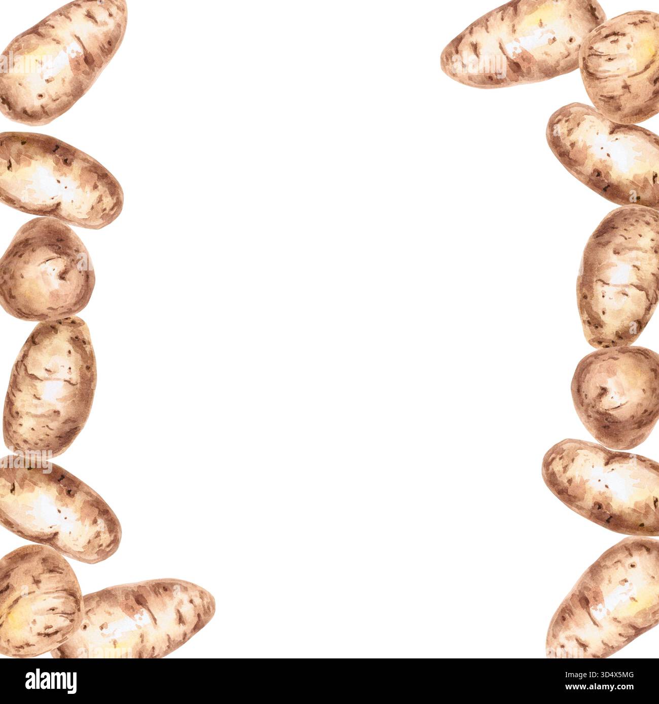 Square frame of whole potato tubers. Isolated watercolor illustration ...