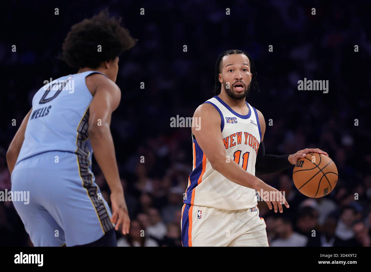 New York Knicks guard Jalen Brunson (11) looks to pass during the first ...