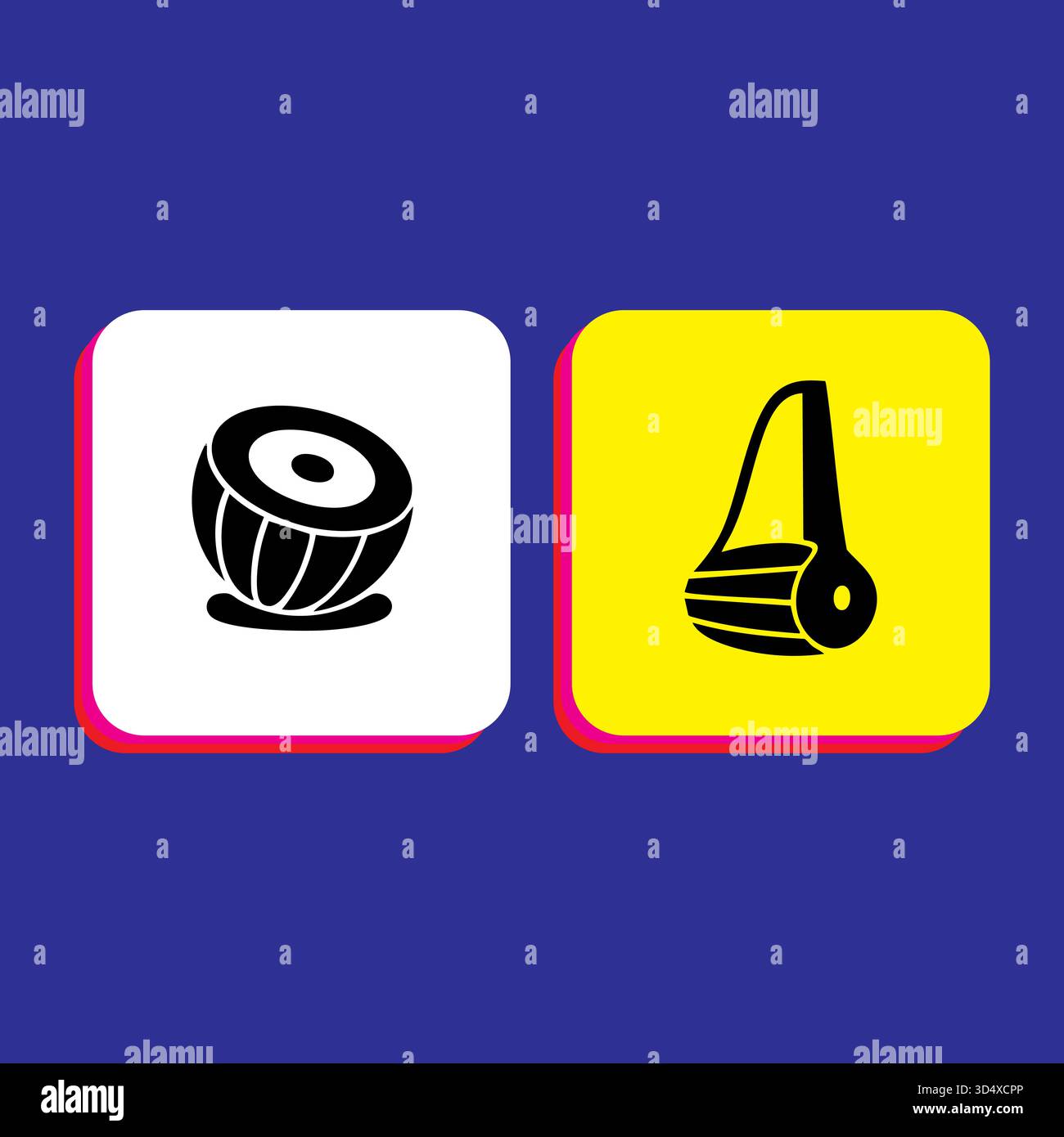 Indian Tabla Drum and Damrau Musical Instrument Icons Illustration Set ...