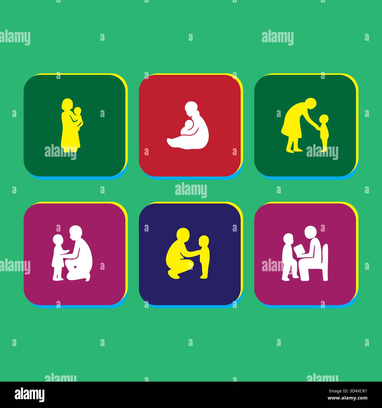 Conceptual illustration presenting different childcare and parenting ...