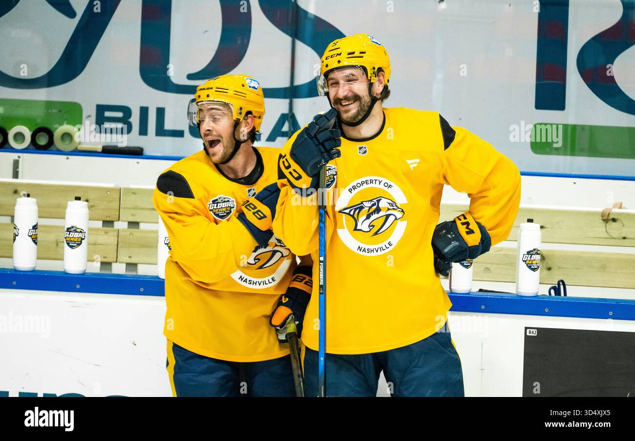 Nashville Predators Jonathan Marchessault and Filip Forsberg, right ...