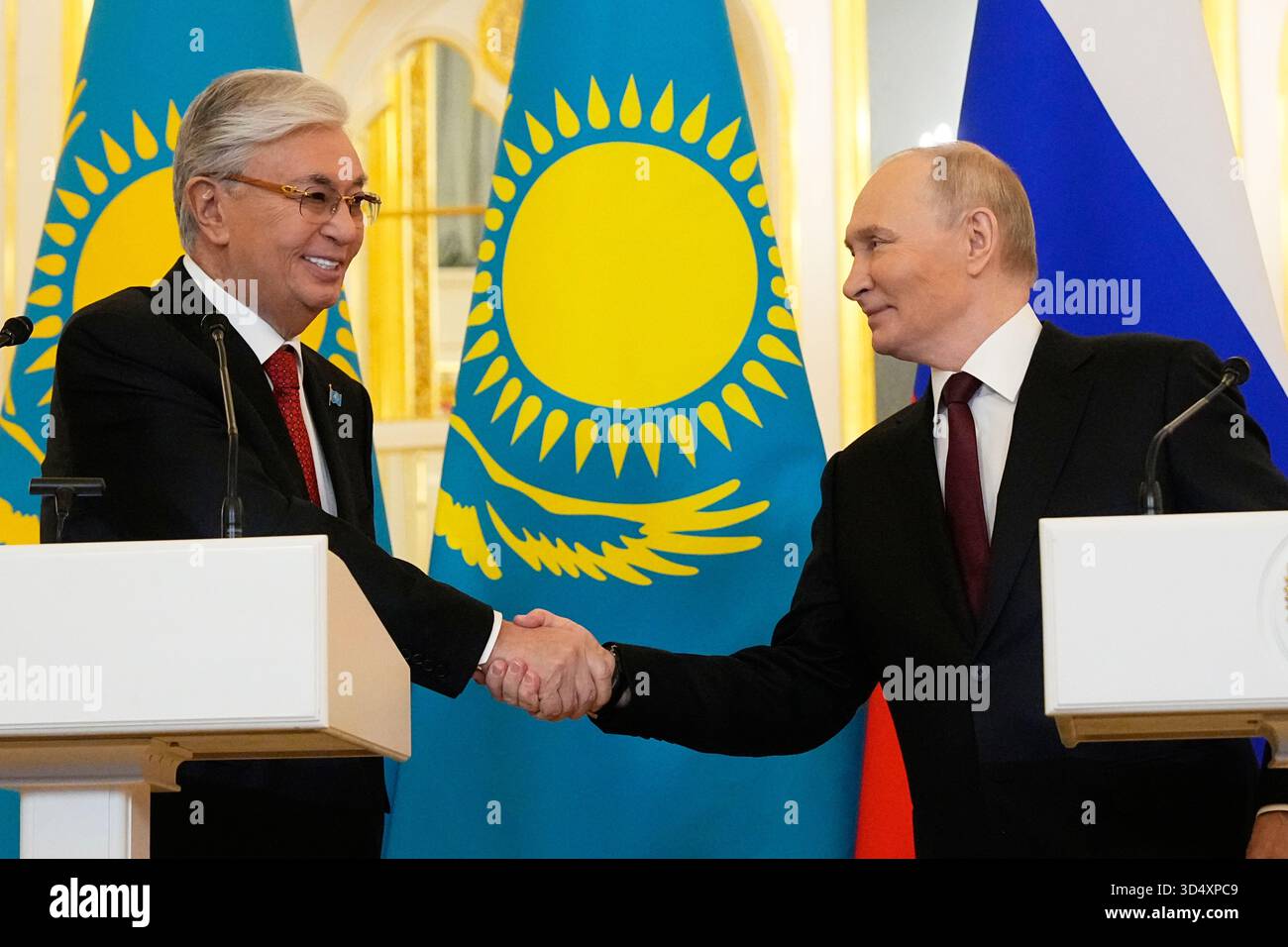 Russia's President Vladimir Putin, right, and Kazakhstan's President ...