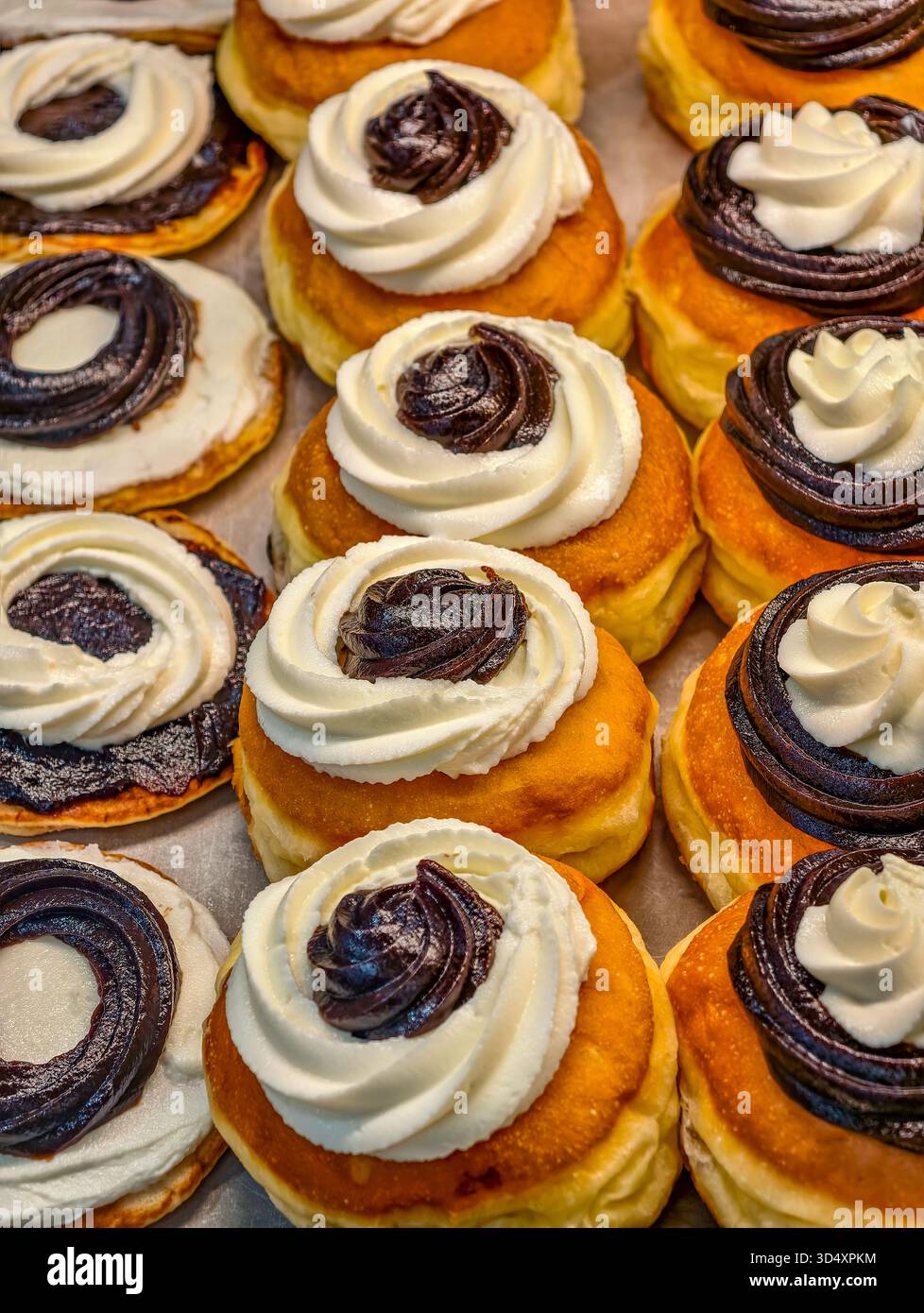 Berry Cream Pastries in Rows – Gourmet Bakery Dessert with Whipped ...