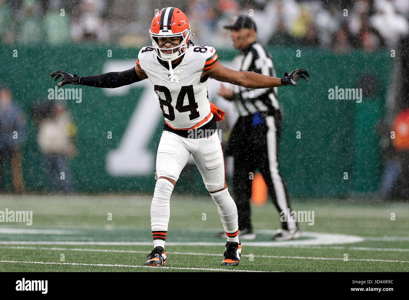 Cleveland Browns wide receiver Gage Larvadain (84) reacts during an NFL ...