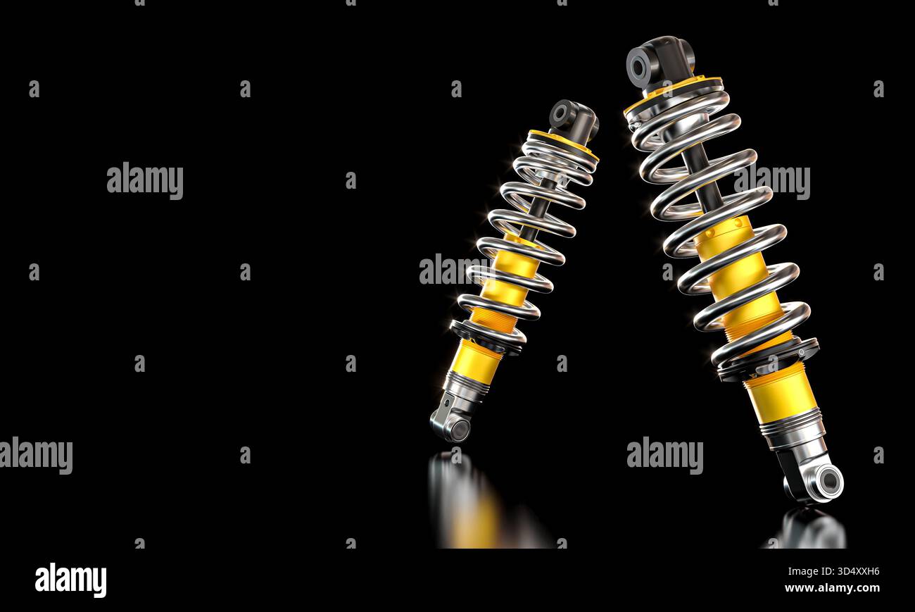 Car shock absorbers 3d black background Stock Photo - Alamy