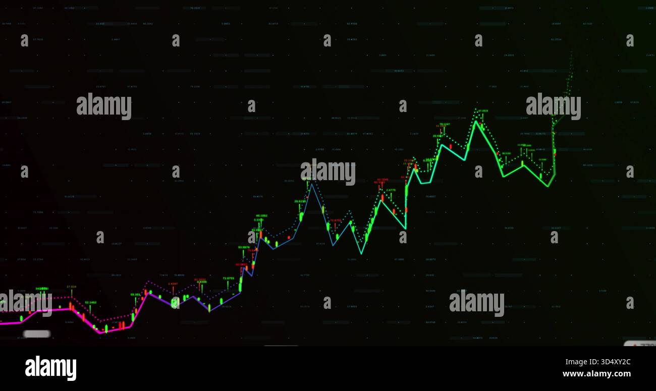 Displaying neon-colored price line climbing on dark trading dashboard ...