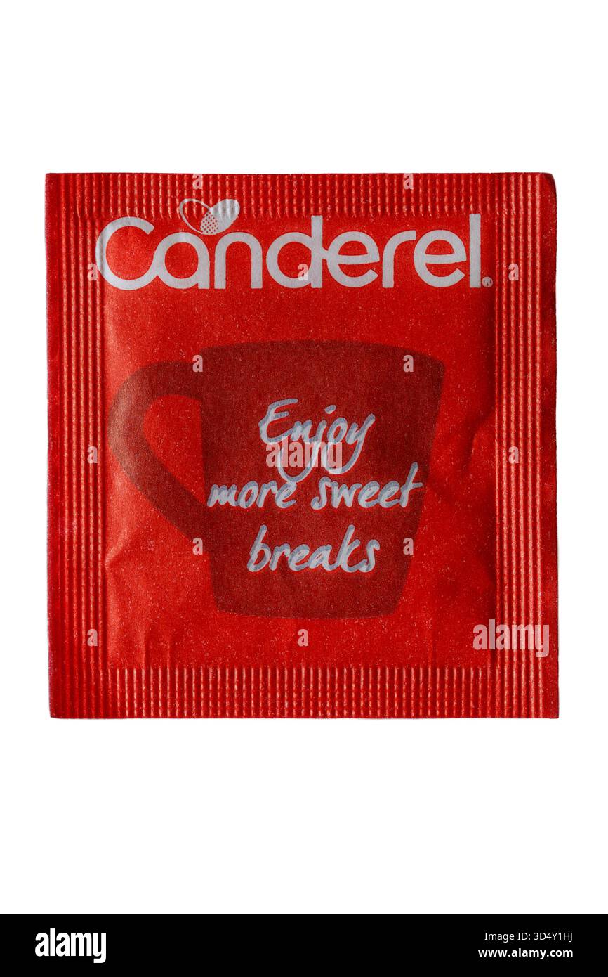sachet of Canderel low-calorie sugar alternative sweetener isolated on ...