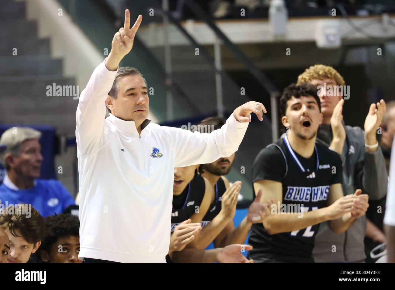Delaware head coach Martin Ingelsby calls a play during an NCAA college ...