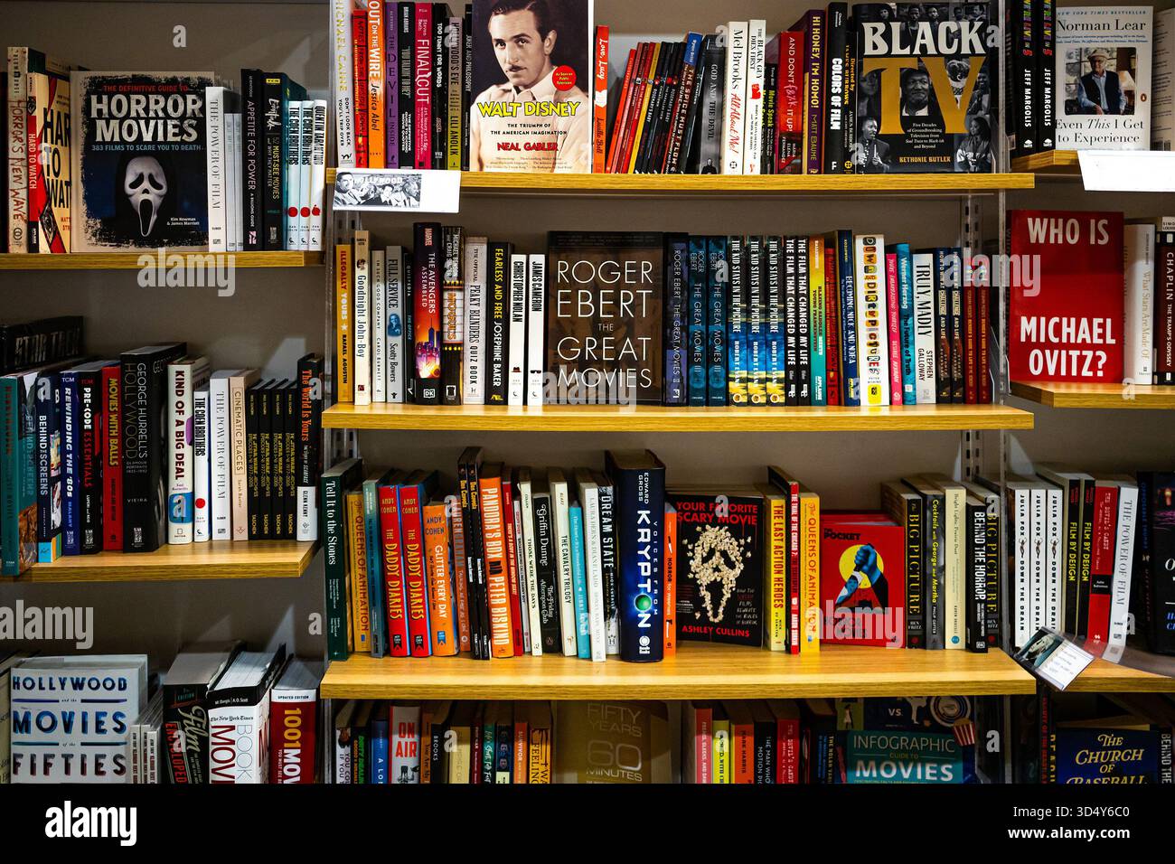 Bookshelf of books about movies, film, and television, bookstore with a ...