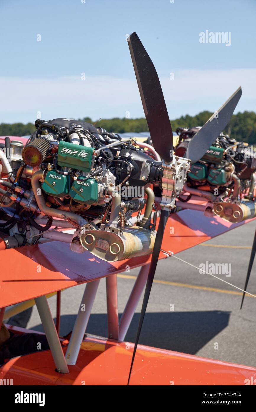 Rotax 912 iS aircraft engine mounted on a lightweight airplane wing ...
