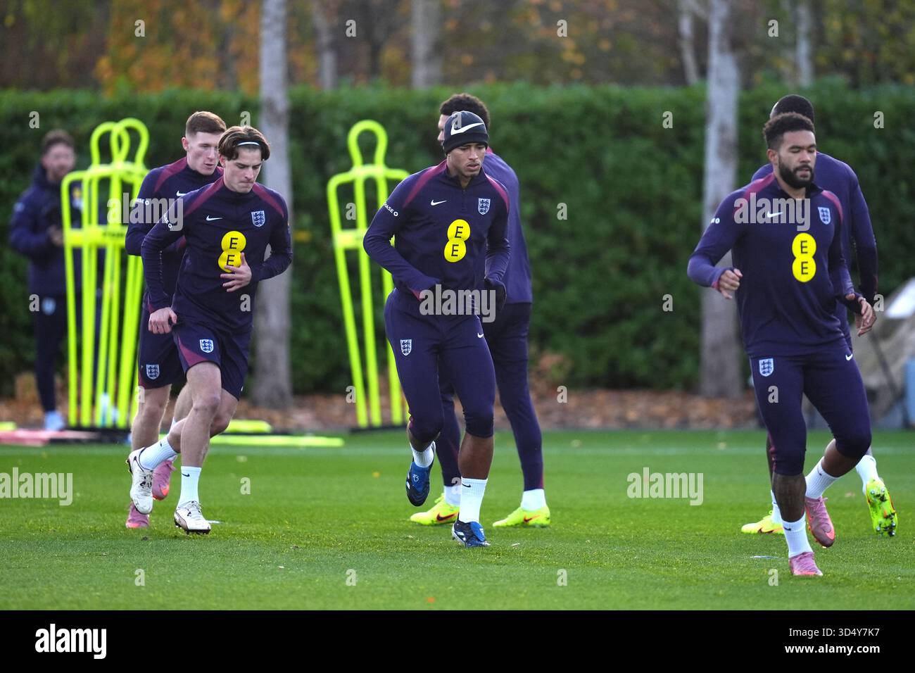 England's Jude Bellingham (centre) and team-mates during a training ...