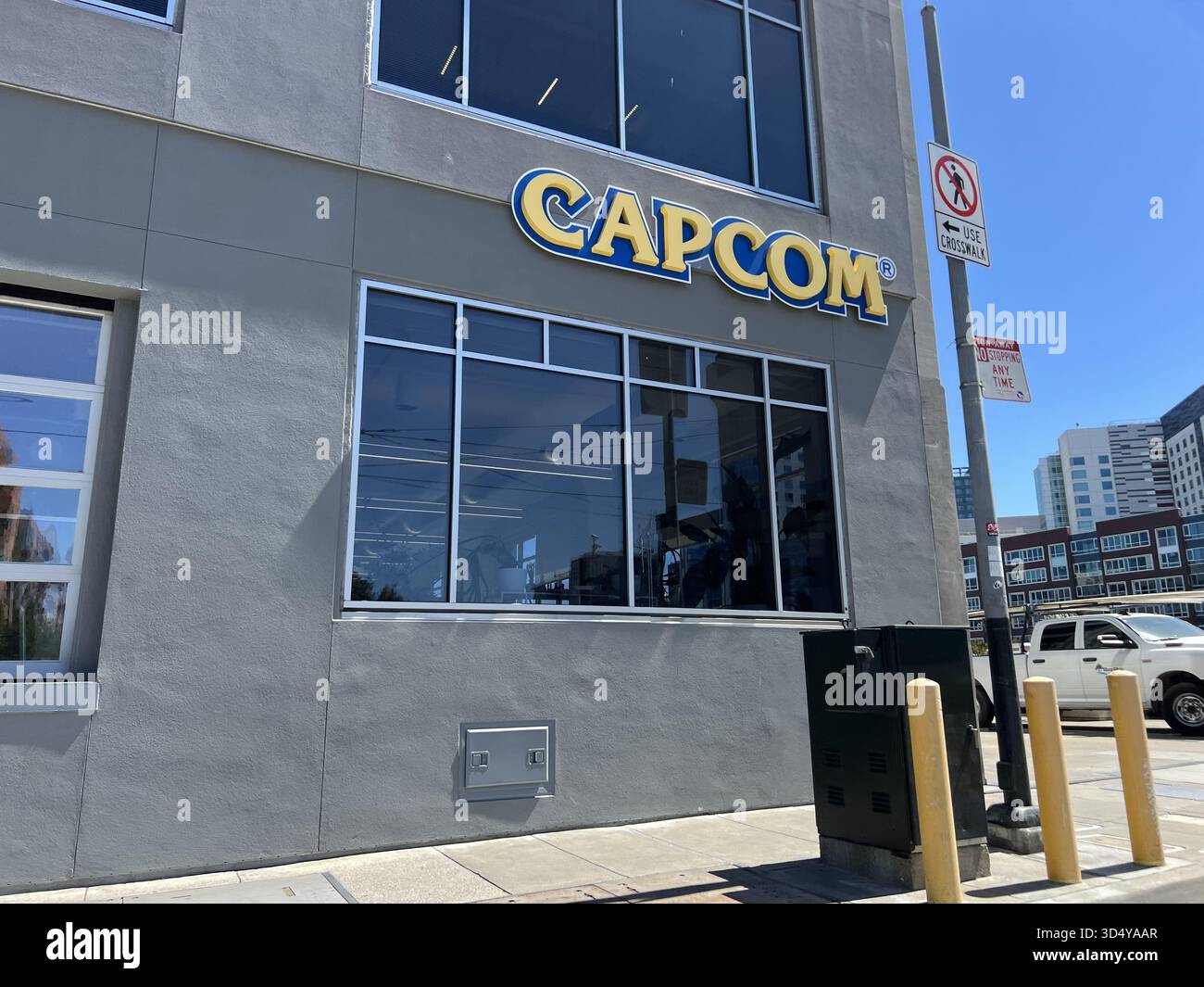 Capcom logo on exterior of office building along 4th Street in the South Beach neighborhood, San ...