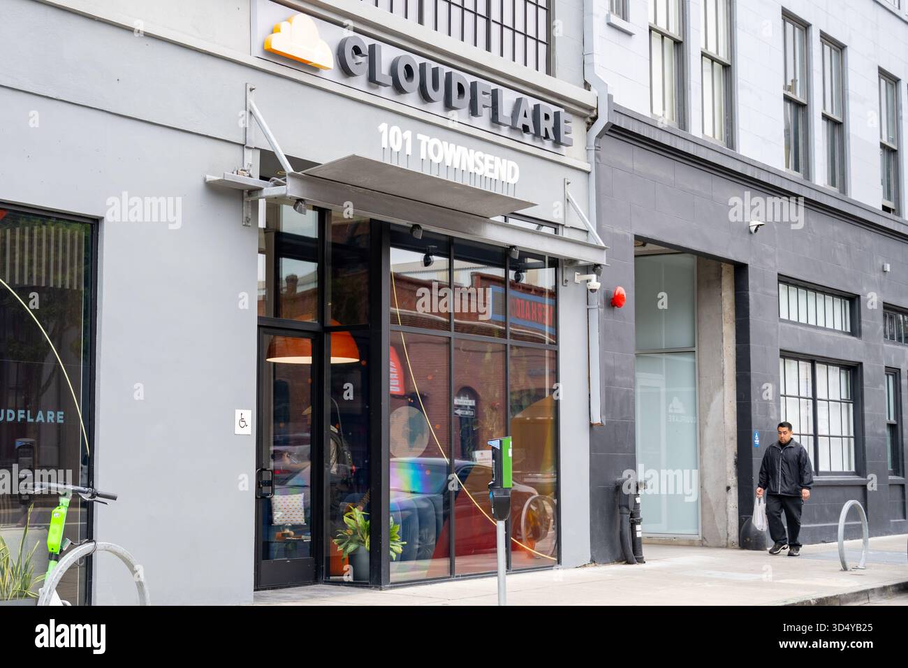 Facade of Cloudflare office with logo and address signage at 101 ...