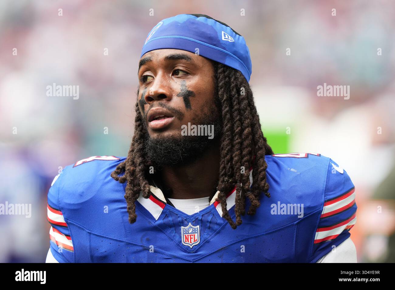 Buffalo Bills running back James Cook walks on the field during the ...