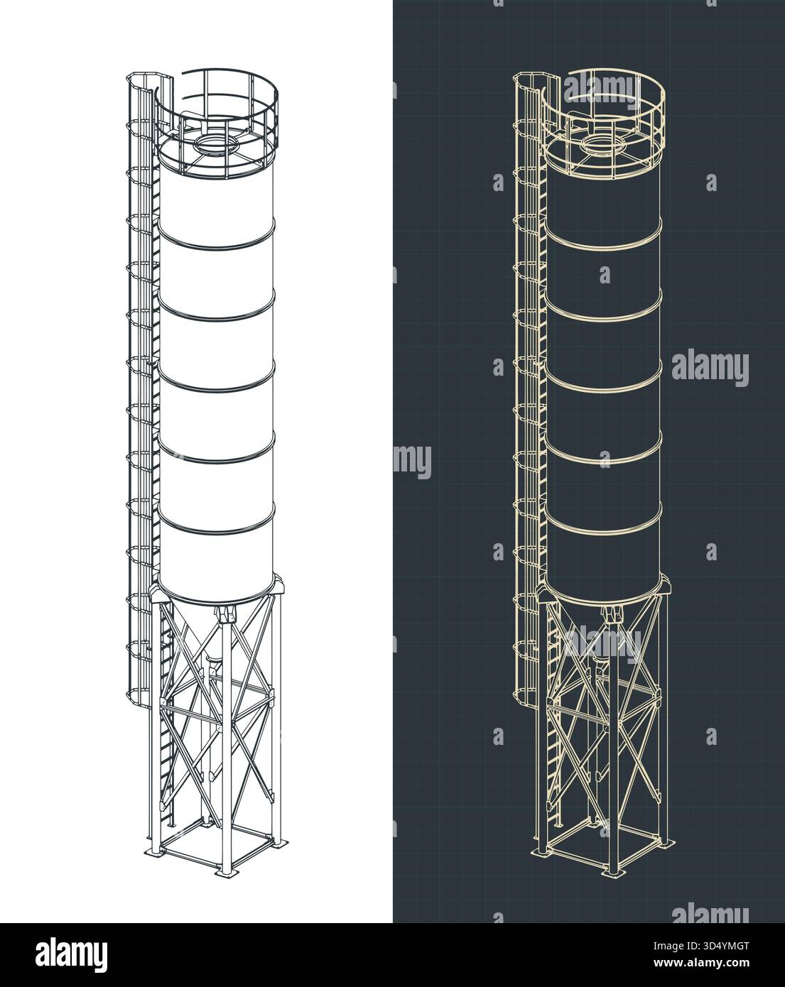 Bulk silo storage isometric drawings stylized vector illustrations ...