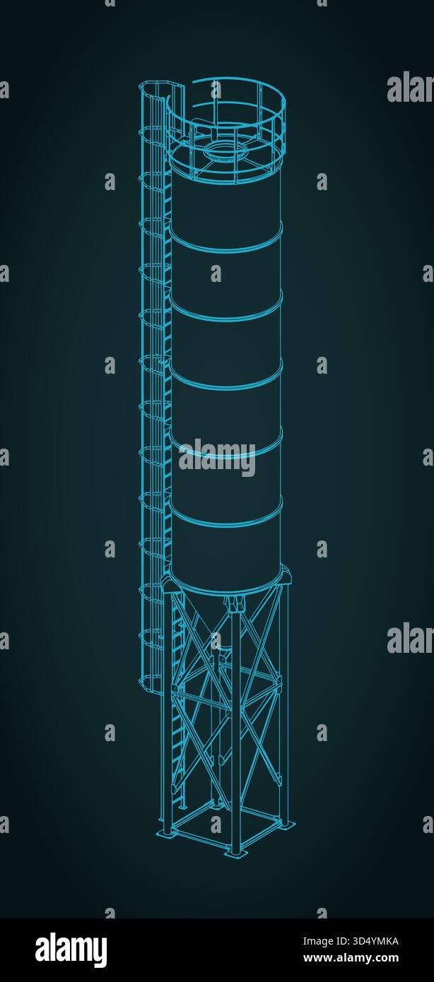 Bulk silo storage isometric blueprint stylized vector illustration ...