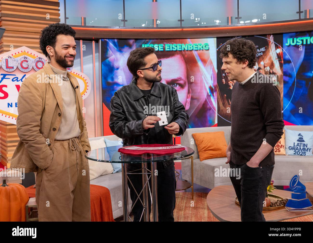 DORAL, FL - NOV 12: Justice Smith and Jesse Eisenberg are seen during ...
