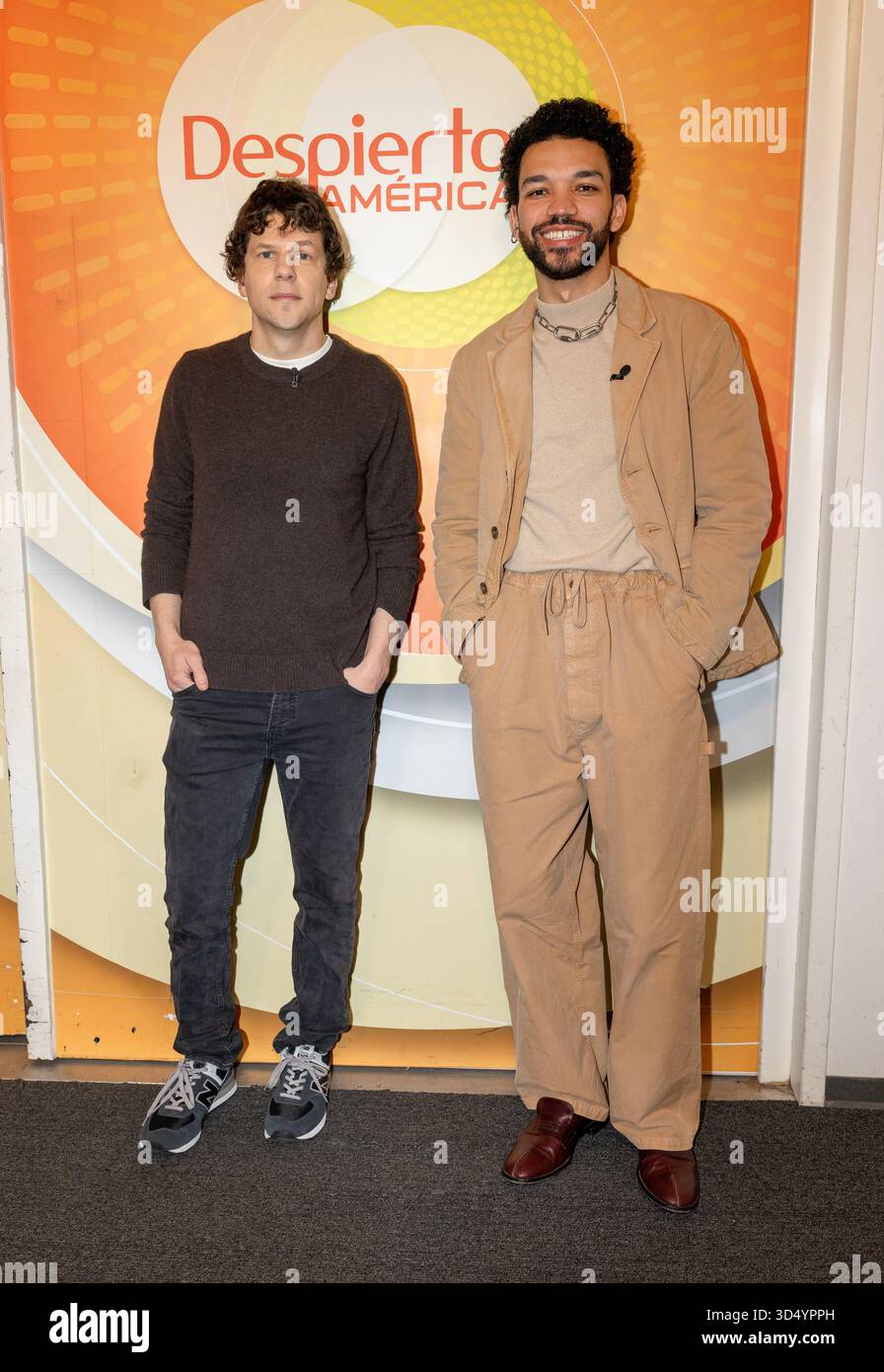 DORAL, FL - NOV 12: Jesse Eisenberg and Justice Smith are seen during ...