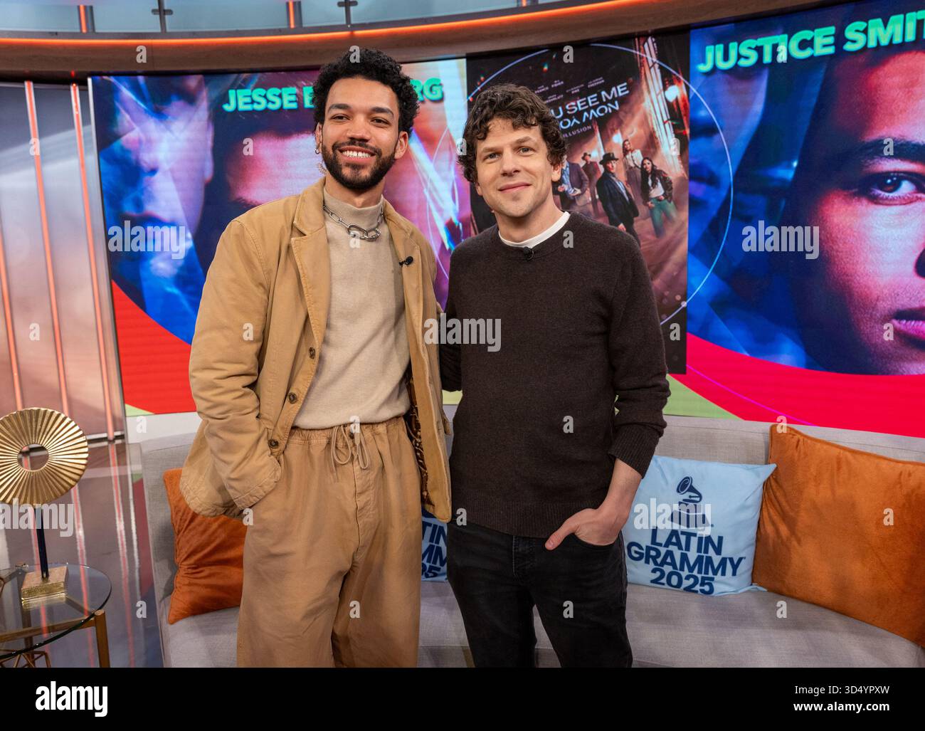 DORAL, FL - NOV 12: Justice Smith and Jesse Eisenberg are seen during ...
