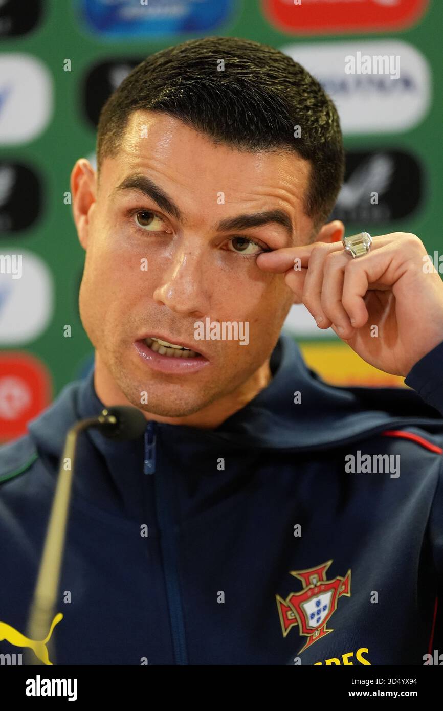 Portugal's Cristiano Ronaldo during a press conference at the Aviva ...