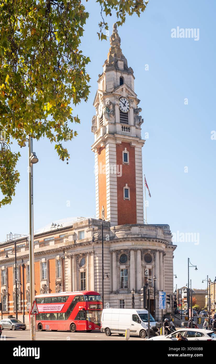 LONDON - OCTOBER 6, 2025: Lambeth Town Hall clock tower on Brixton Hill ...