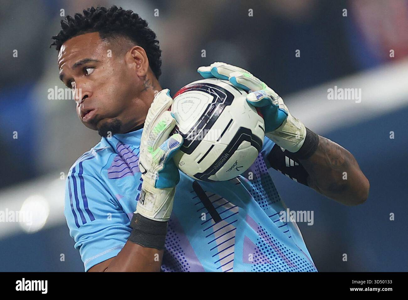 Peru's goalkeeper Pedro Gallese cathes the ball during an international ...