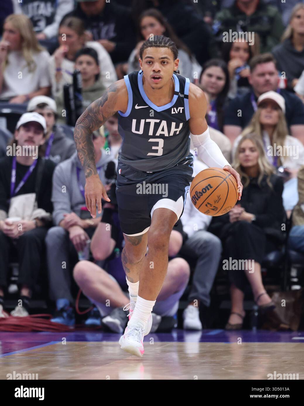 Utah Jazz guard Keyonte George brings the ball up the court against the ...