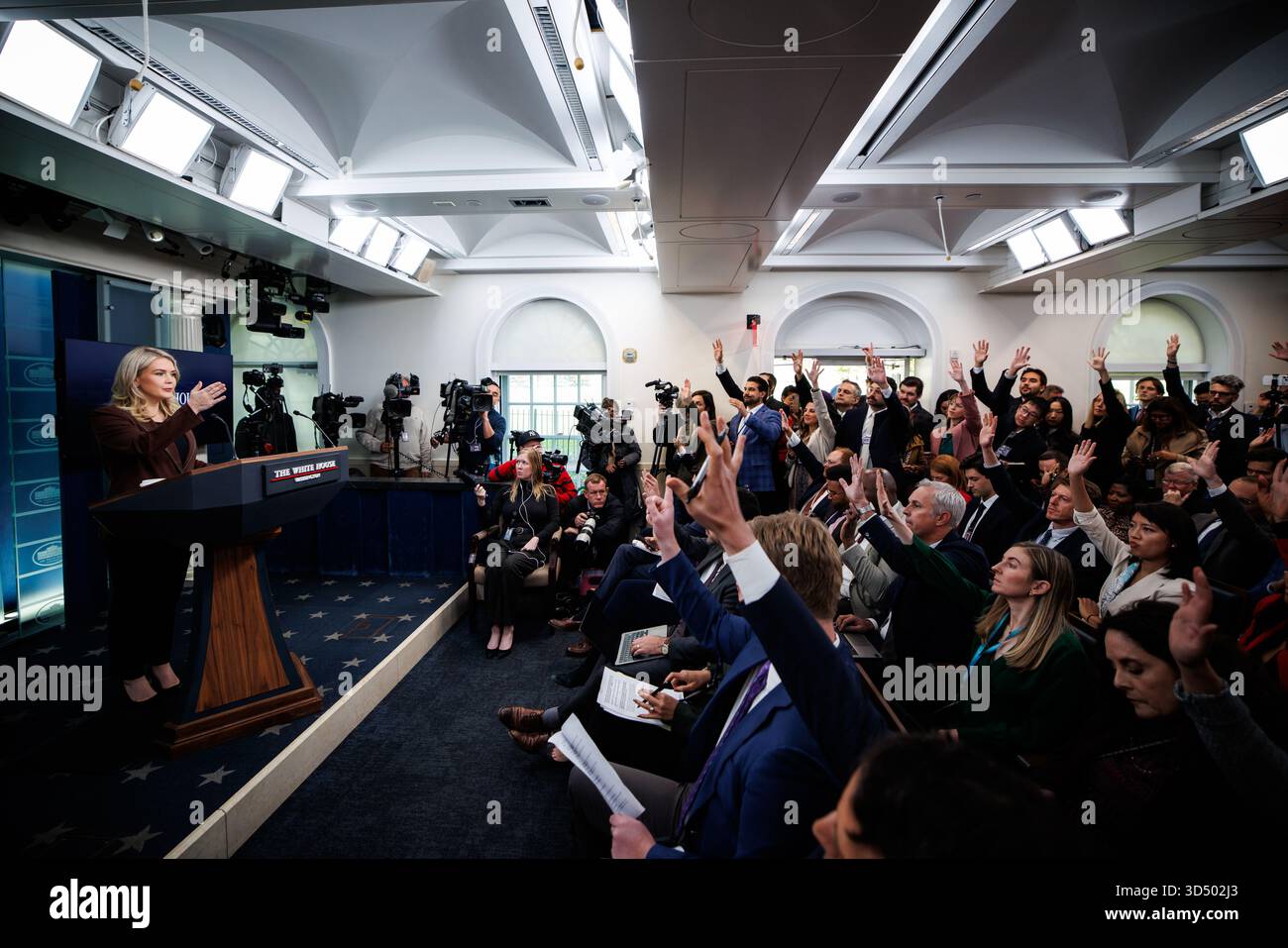 White House Press Secretary Karoline Leavitt speaks during a press ...