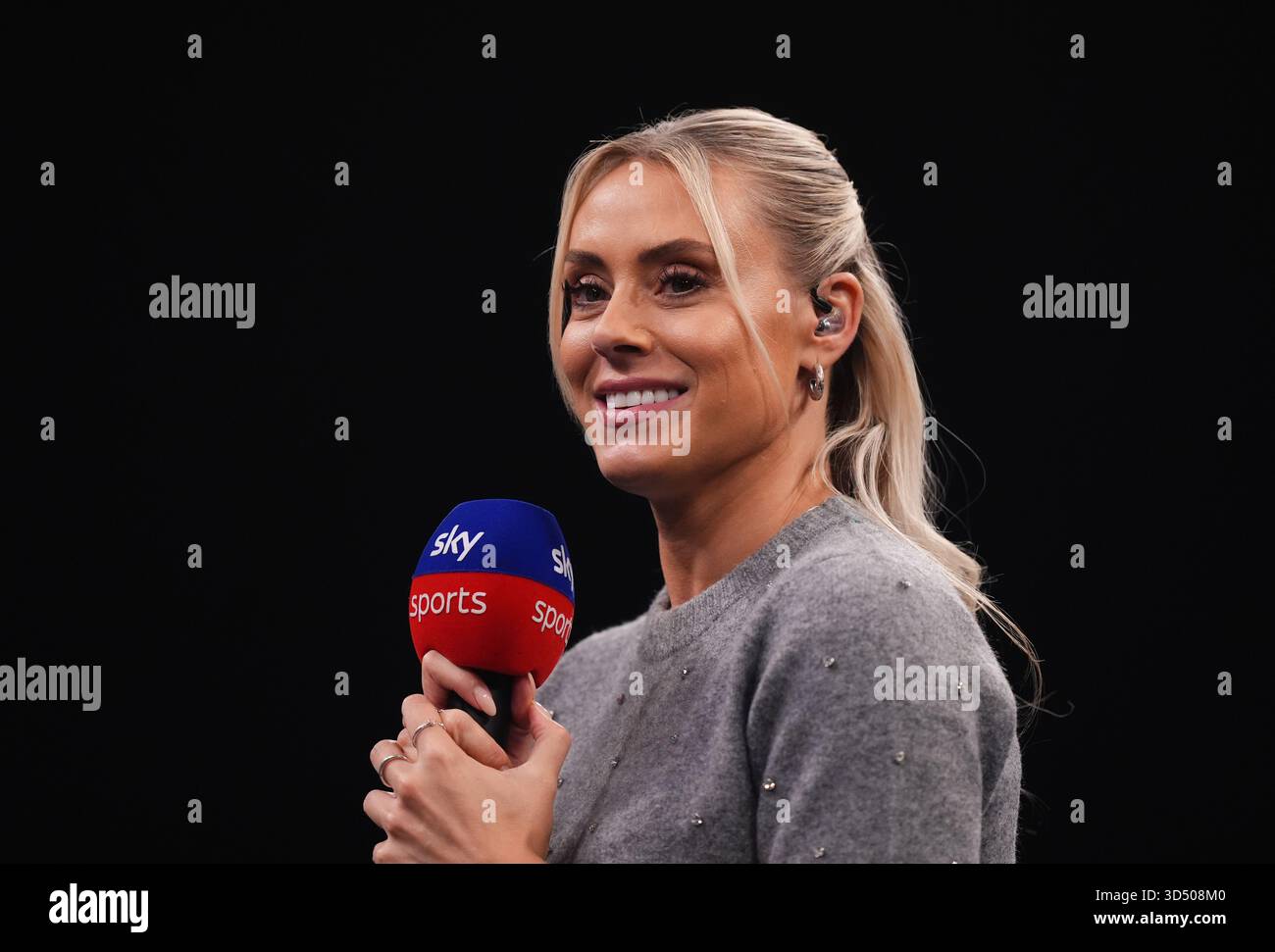 Presenter for Sky Sports darts is Emma Paton on day five of the Mr ...