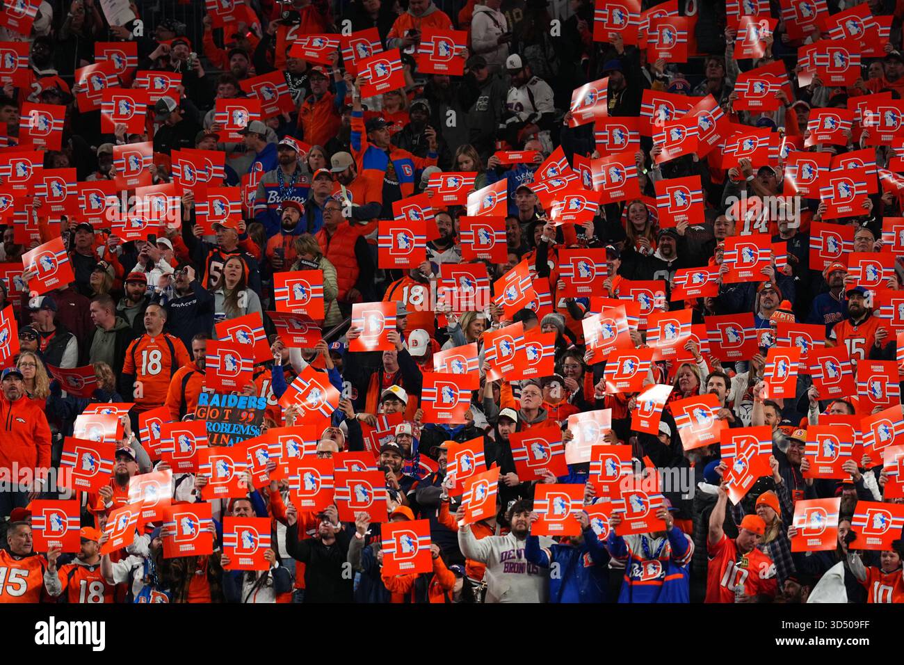 Denver Broncos fans in the South Stands wave Broncos cards before the ...