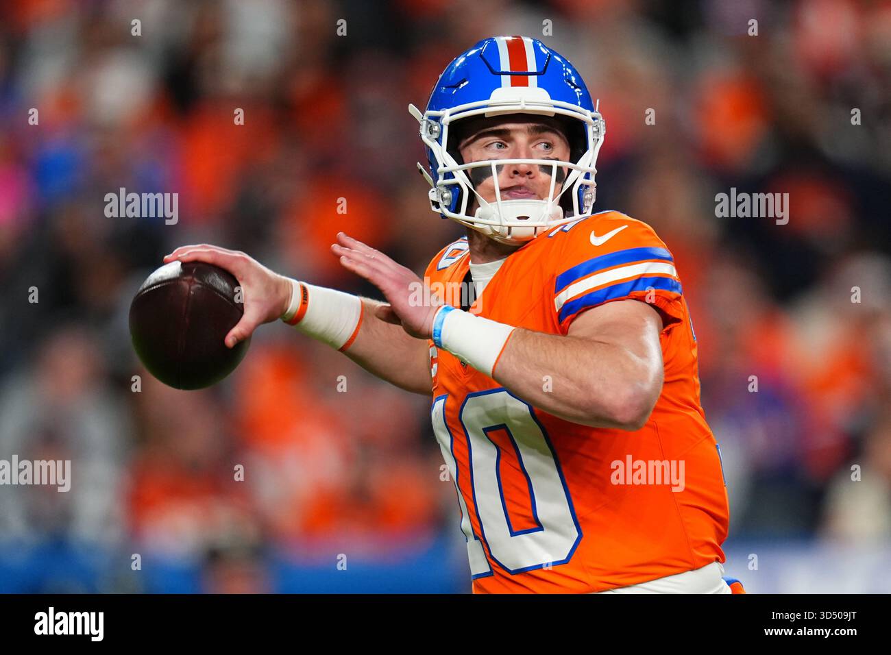 Denver Broncos quarterback Bo Nix passes against the Las Vegas Raiders ...
