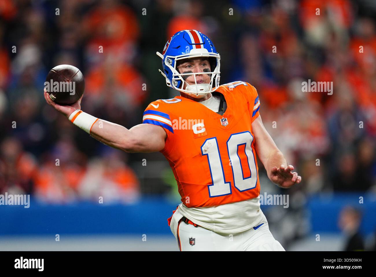 Denver Broncos quarterback Bo Nix passes against the Las Vegas Raiders ...