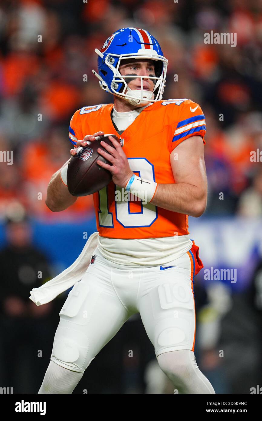 Denver Broncos quarterback Bo Nix passes against the Las Vegas Raiders ...