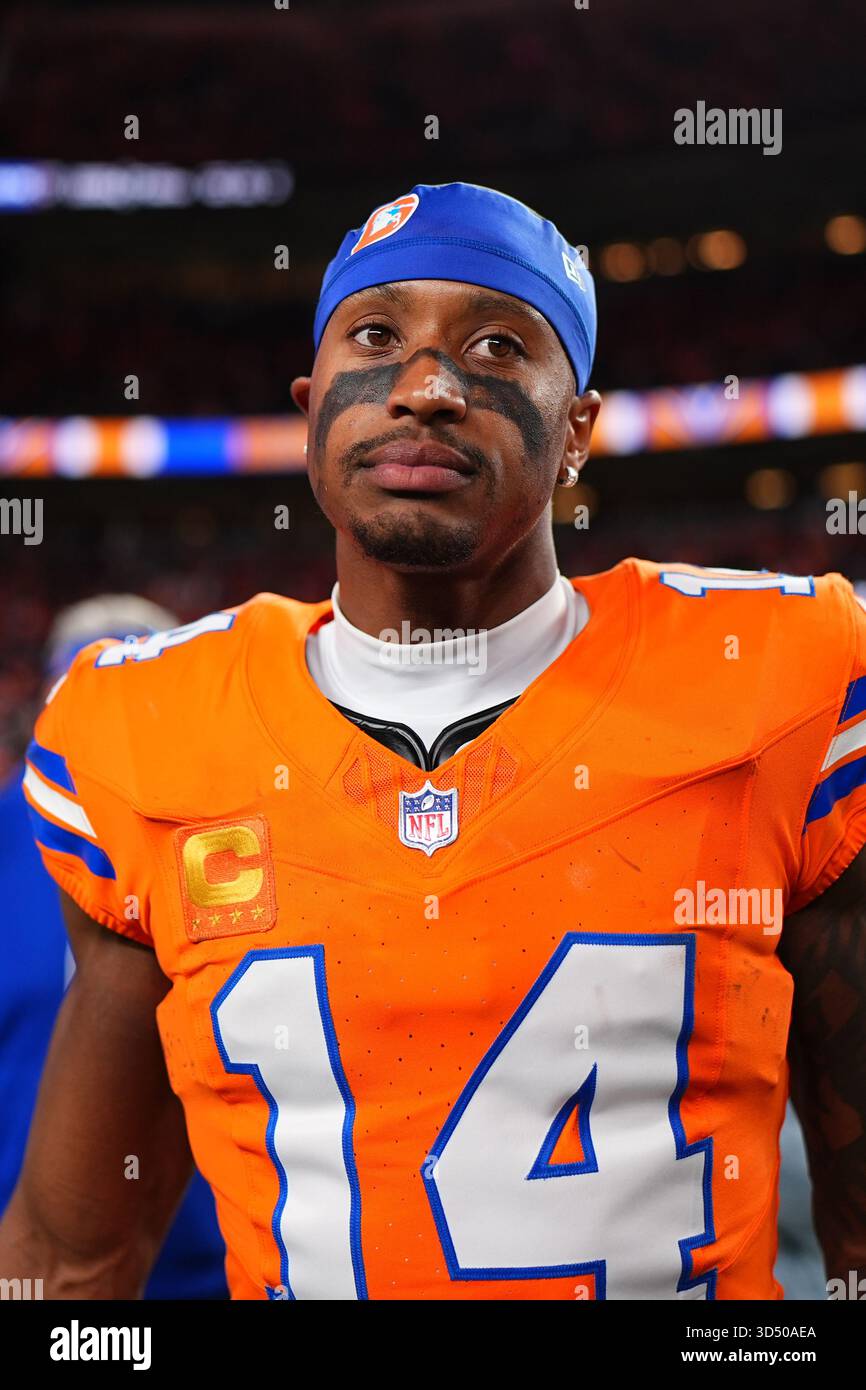 Denver Broncos wide receiver Courtland Sutton (14) looks leaves the ...