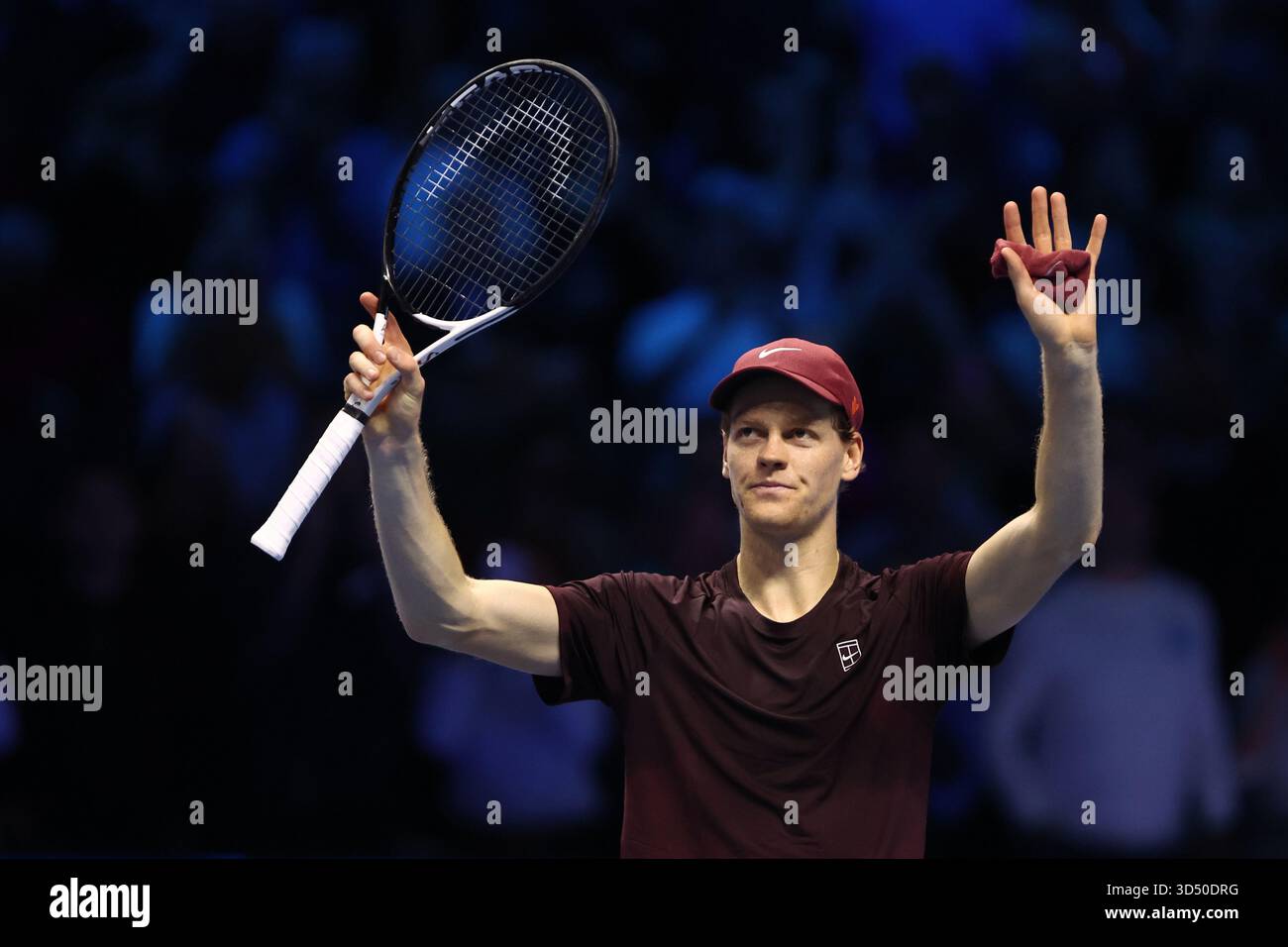 Jannik Sinner of Italy celebrates at the end of the Round Robin singles ...
