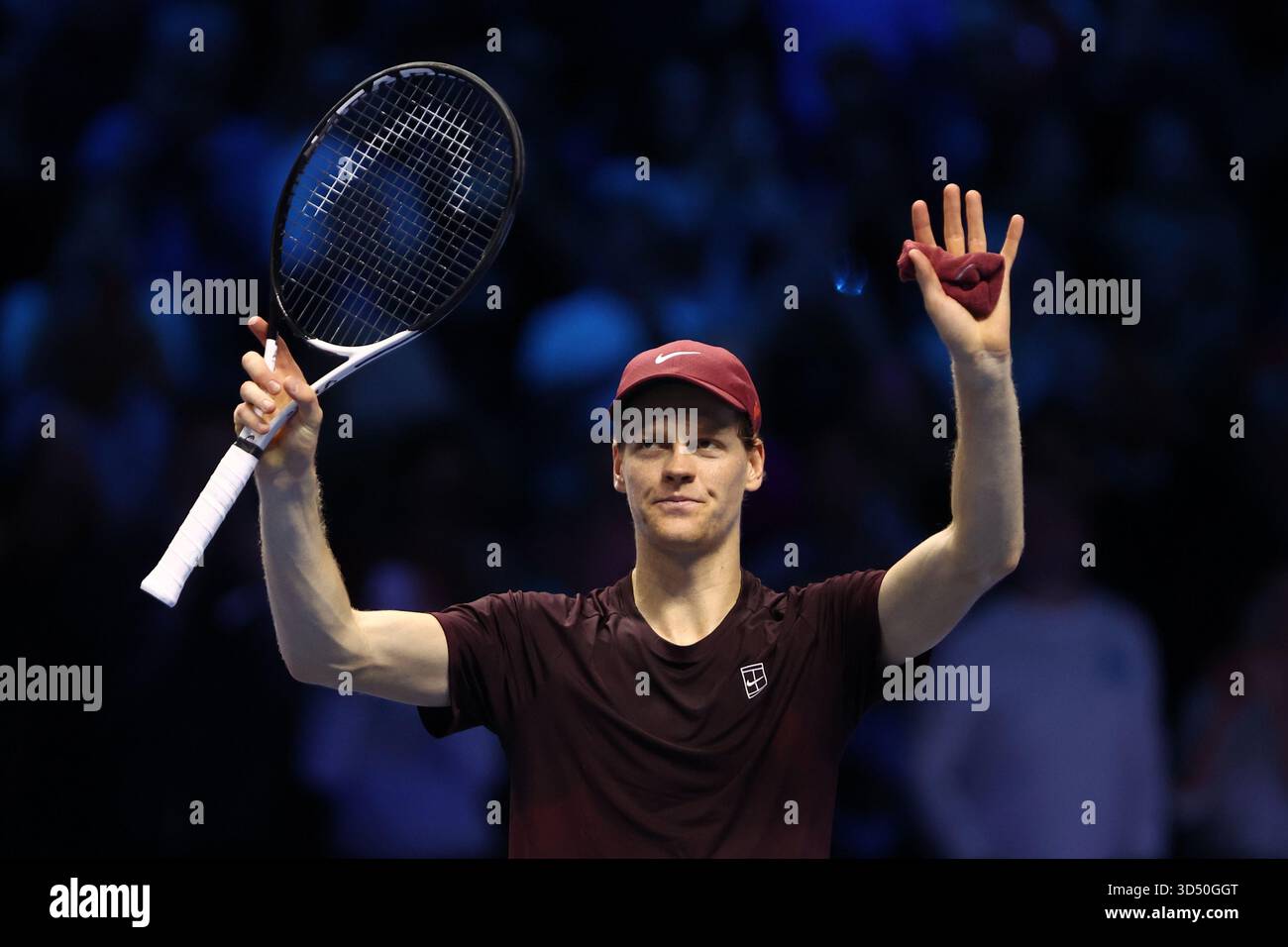 Jannik Sinner of Italy celebrates at the end of the Round Robin singles ...