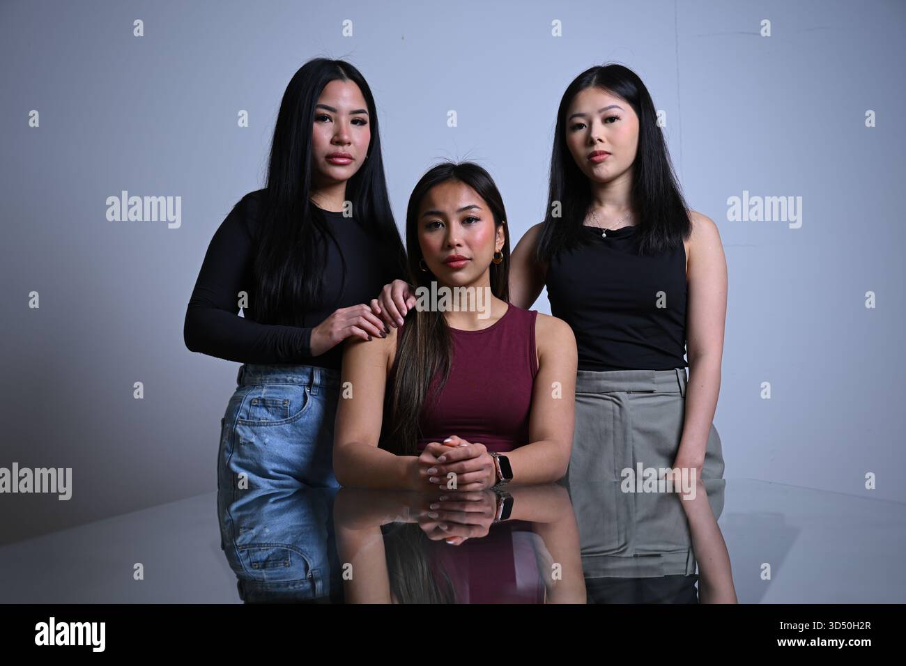 (L-R) Jenny Bui, Vy Tran and Jasmine Tran poses for a photograph in Melbourne, Wednesday ...