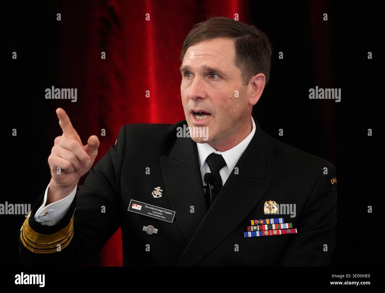 Commander of the Royal Canadian Navy Vice-Admiral Angus Topshee speaks ...