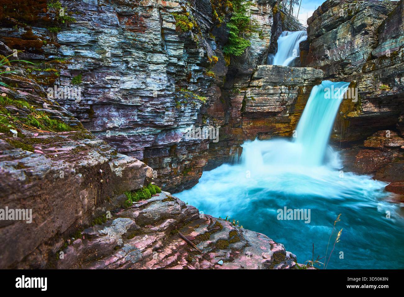 Saint Mary Falls Waterfall and Rocky Pool in Glacier National Park ...